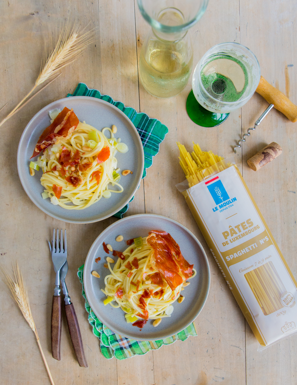 Leek and white wine Spaghetti with crispy ham shards ⋆Anne's Kitchen